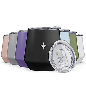 JoyJolt Tri-Insulated Wine Tumbler with Lid Pack. 12 oz Tumbler, Slider and Straw Lids. Vacuum Double Walled Stainless Steel Stemless Wine Glass, Copper Lined for Very Cold Drinks, Travel and Camping