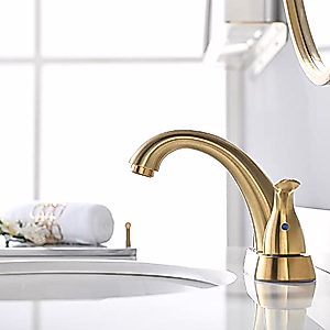 Phiestina Brushed Gold 4 Inch Centerset 2 or 3 Holes 2 Handle Bathroom Faucet, Bathroom Faucet with Copper Pop Up Drain and Water Supply Lines, BF008-5-BG