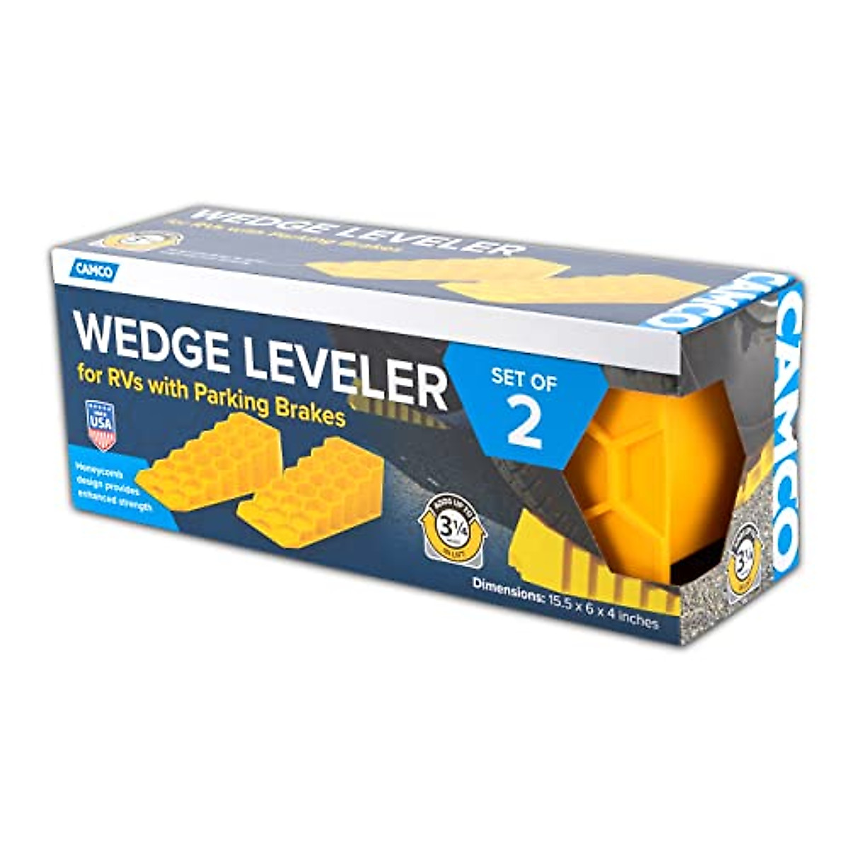 Camco Wedge RV Leveler, Set of 2 | Helps Your RV Appliances and Tanks Operate More Efficiently | Compatible with RVs with Parking Brakes | Yellow (44580)