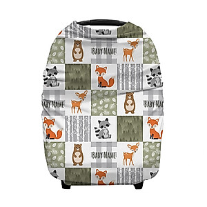 Personalized Woodland Animals Baby Car Seat Covers with Name, Custom Nursing Cover Breastfeeding for Babies, Carseat Canopy for Boys and Girls, Infant Stroller Cover, Breathable Carseats Cover