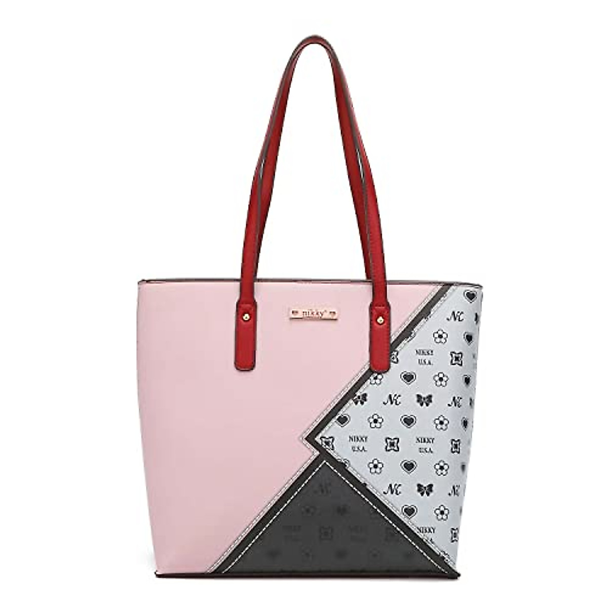 DESTINY BY NICOLE LEE 3 Pieces Set Bag Monogram Fashion Handbag Eco Leather Large Tote Mini Messenger Bag Wristlet Pouch for Women Girls NK12317 PGY