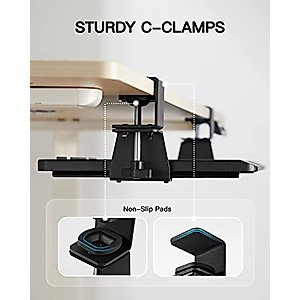 HUANUO Keyboard Tray Under Desk, Ergonomic Corner Keyboard Tray with 45° Adjustable C Clamp for L Shaped Desk, Slide Out Computer Keyboard & Mouse Tray, 27.28" W x 11.85" D, Black