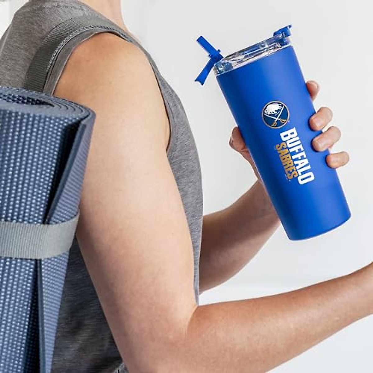 Rico Industries NHL Hockey Buffalo Sabres Royal Blue 24oz Stainless Steel Tumbler with Lid and Dual Functioning Lid