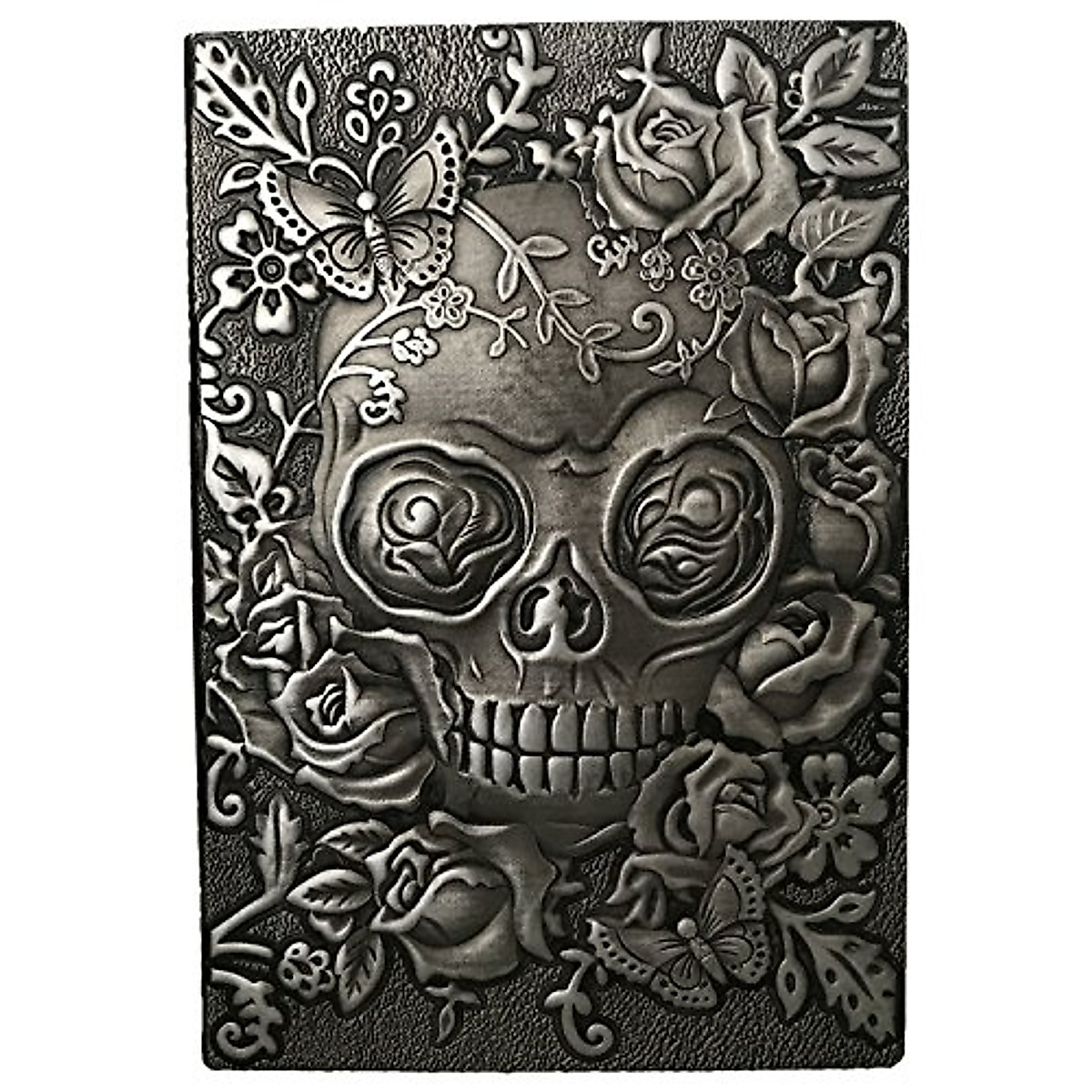 ZYWJUGE Embossed Leather Travel Journals Vintage Handcraft Embossed Skull Antique Diary Notebook (A5, Silver)