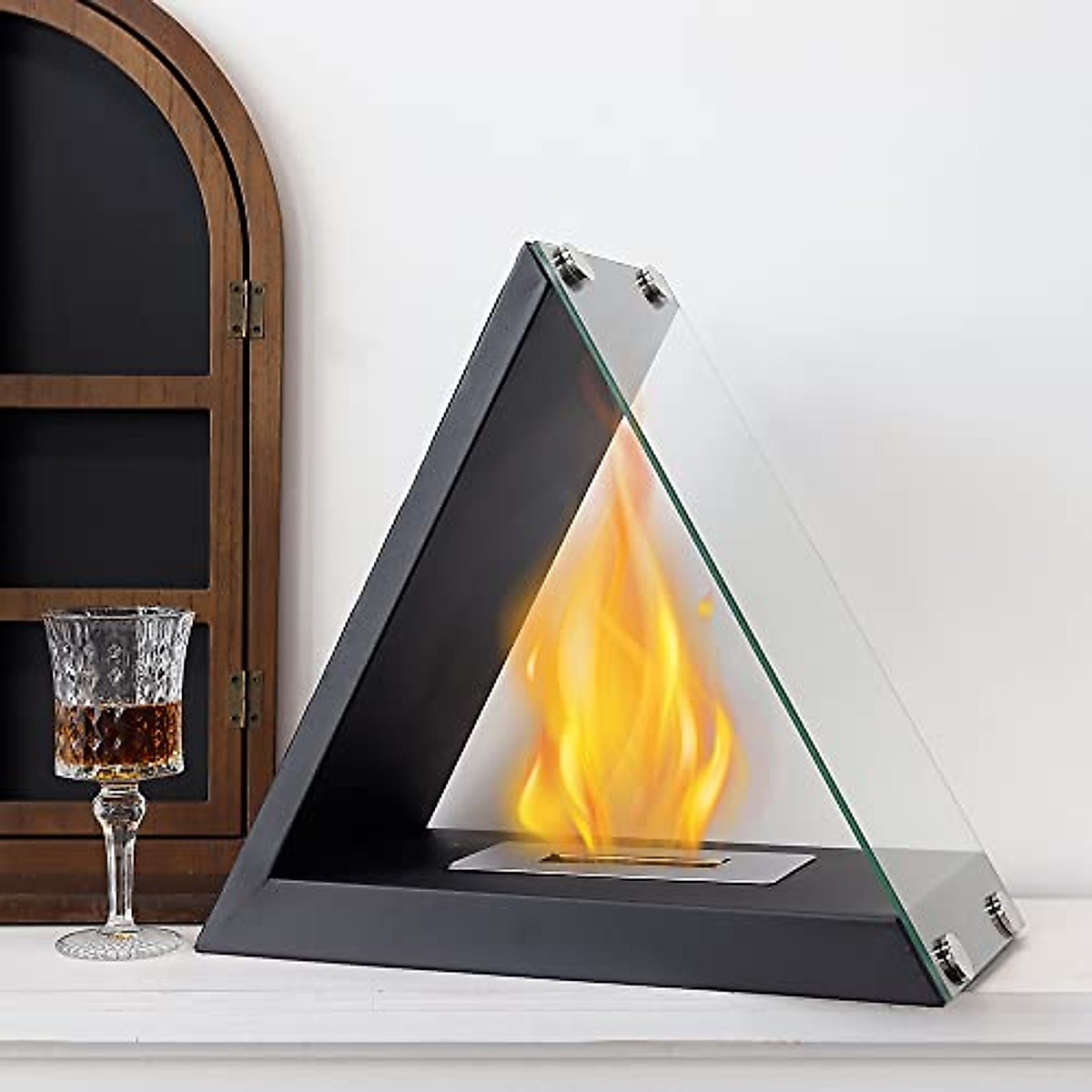 NEWIMAGE Tabletop Fire Pit, Fire Bowl 14.5" H Portable Tabletop Fireplace Clean Burning Bio Ethanol Ventless Fireplace for Indoor Outdoor Patio Parties Events（Triangles）