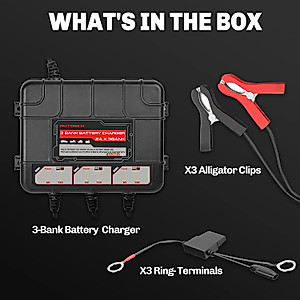 AUTOGEN 3-Bank Marine Battery Charger, 6-Amp (2-Amp Per Bank) Smart Battery Trickle Charger Maintainer, 6V & 12V Onboard Battery Charger and Battery Maintainer