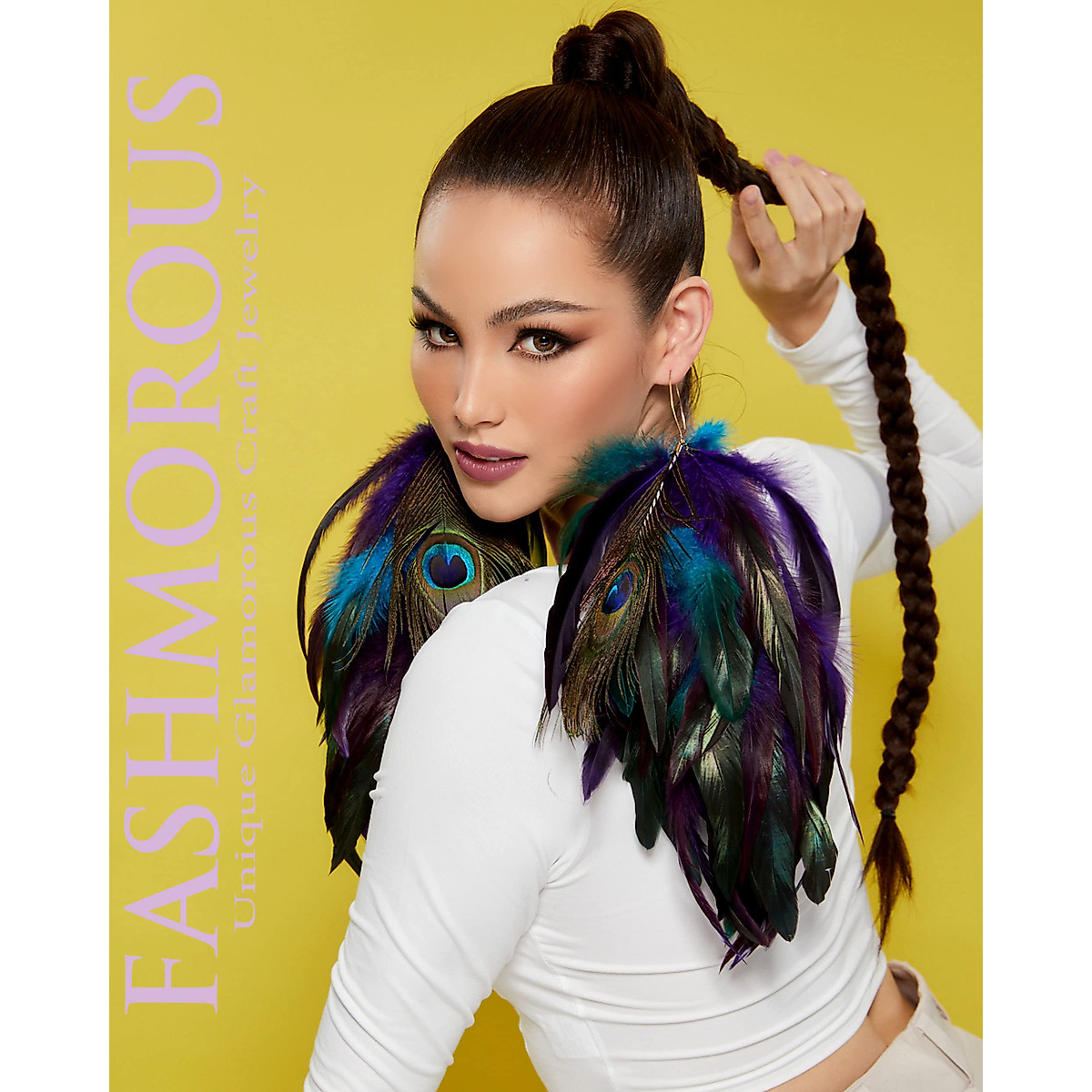 Fashmorous Peacock Feather Earrings Long Feather Earrings for Women Feather Earrings Purple