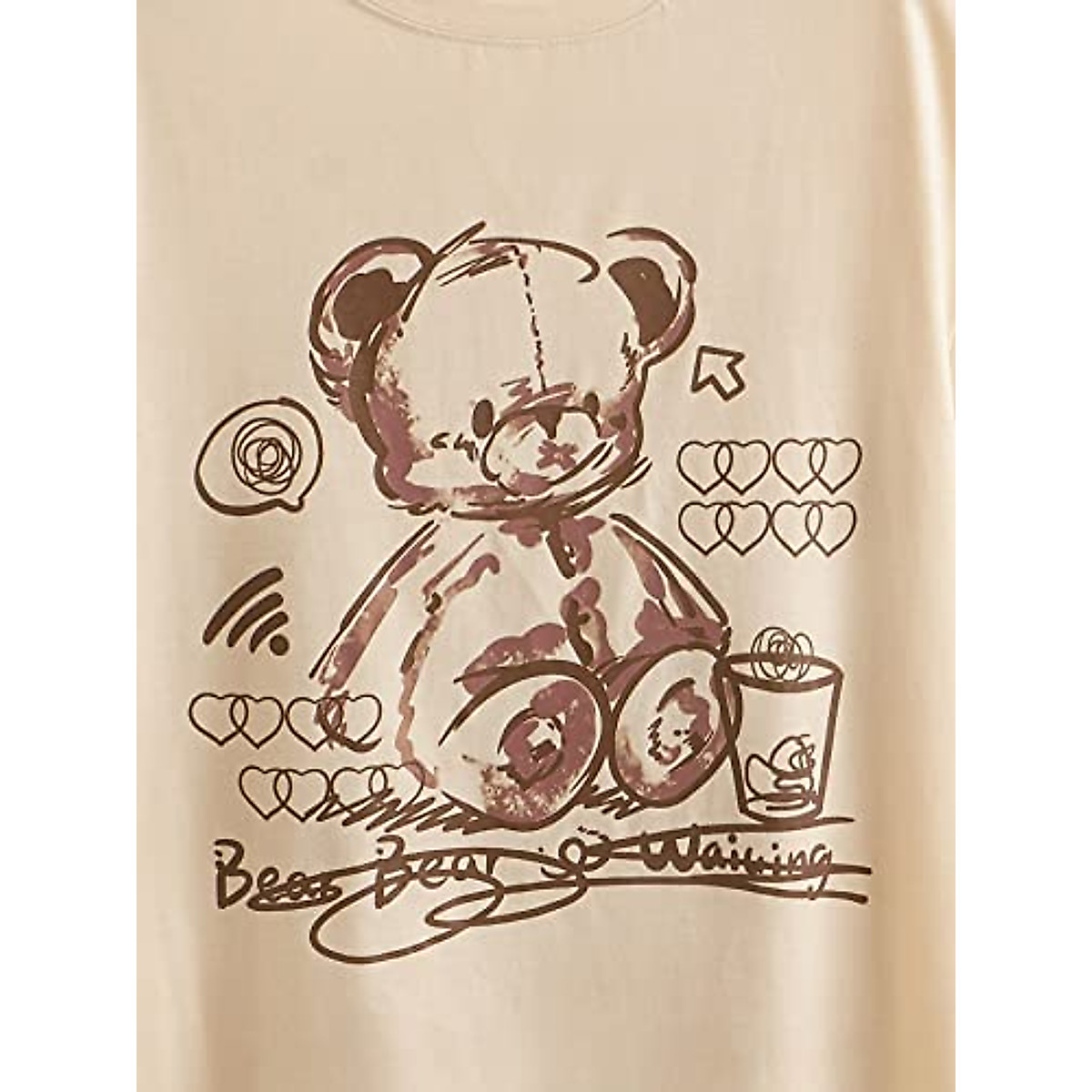 SOLY HUX Women's Graphic Letter Print T Shirt Short Sleeve Tee Top Cartoon Bear Apricot Plus 2XL