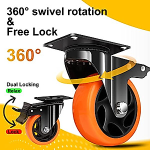 QNCZ 4" Caster Wheels, Outstanding Casters Set of 4 Heavy Duty, Silent Industrial Casters, Locking Casters Wheels for Furniture, Castor Wheels for Cart, Workbench.