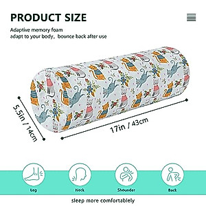 Vnurnrn Cute Cat Flowers Neck Support Pillow Round Neck Roll Bolster Cylinder Pillow Cervical Pillows Travel Pillow for Leg Knee Back Head Support for Bedroom Camp Work Women Men