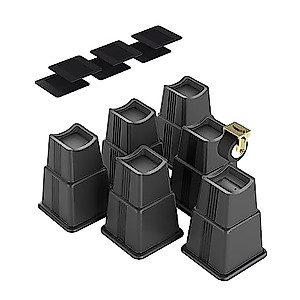 Nachell Adjustable Bed Furniture Risers 12 Pack Bed Lift Risers Elevation in Heights 3, 5 or 8 Inches Heavy Duty for Caster Wheels or Posts of Bed Table Couch, Support up to 2500 lbs. (8 Inch, Black)