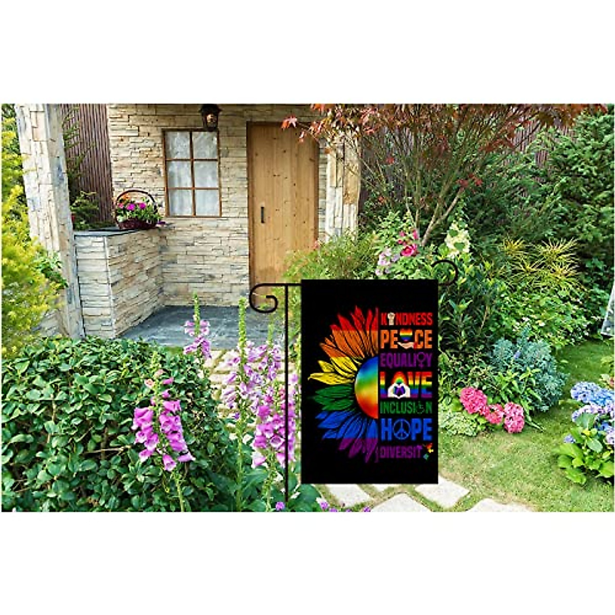 Sunflower Pride Flag Kindness Peace Equality Love Inclusion Hope Diversity Garden Flag 12x18 Vertical Double Sided Be Kind Yard Sign LGBT Community Outdoor Spring Summer Fall Winter Decorations