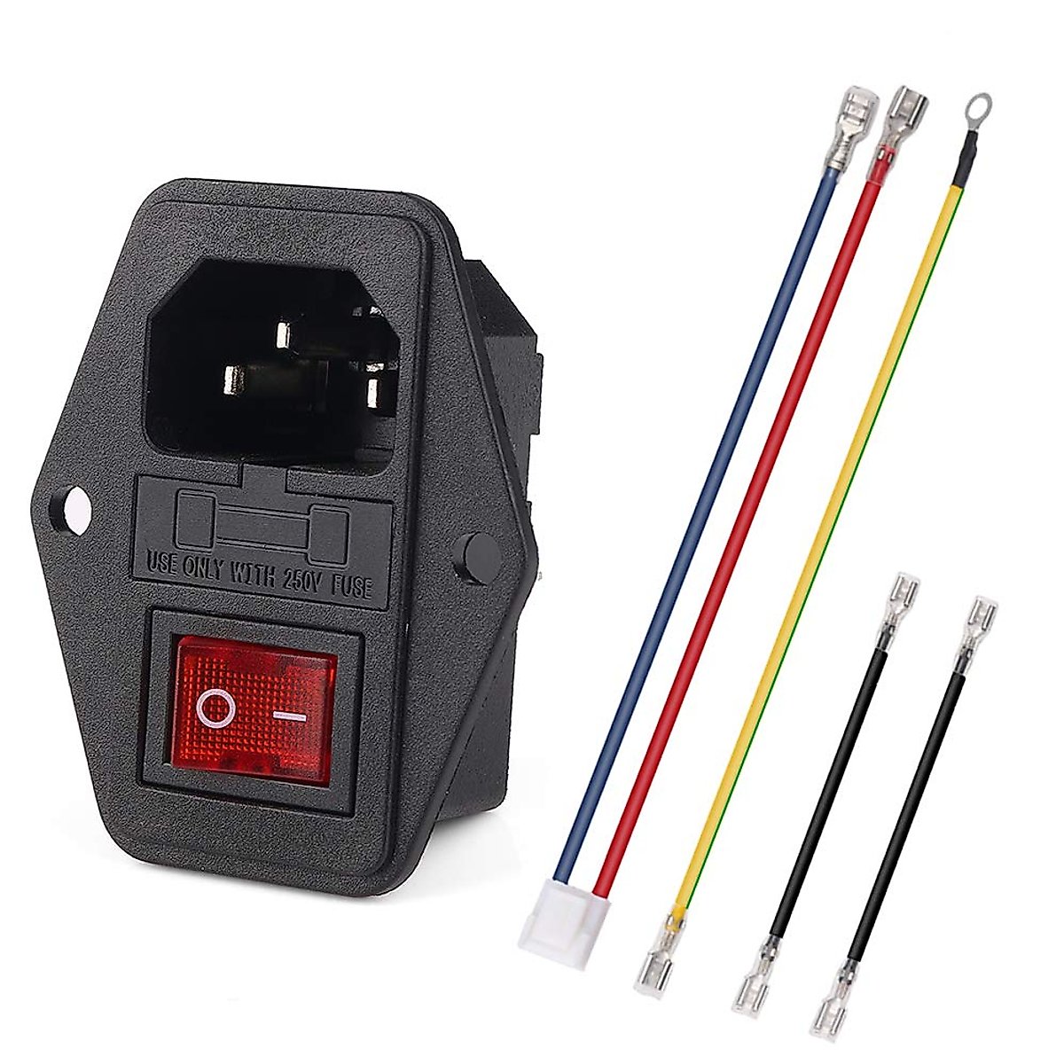 URBEST Inlet Module Plug 5A Fuse Switch Male Power Socket w Switch Plug 10A 250V 3 Pin IEC320 C14 Connected Terminal Crimps and Wires