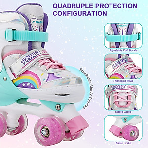 Girls Roller Skates for Kids Child Toddler Beginners, Adjustable 4 Sizes Roller Skates for Adult and Youth with All Light Up Wheels, Patines para niñas for Outdoor Indoor Sports, Medium