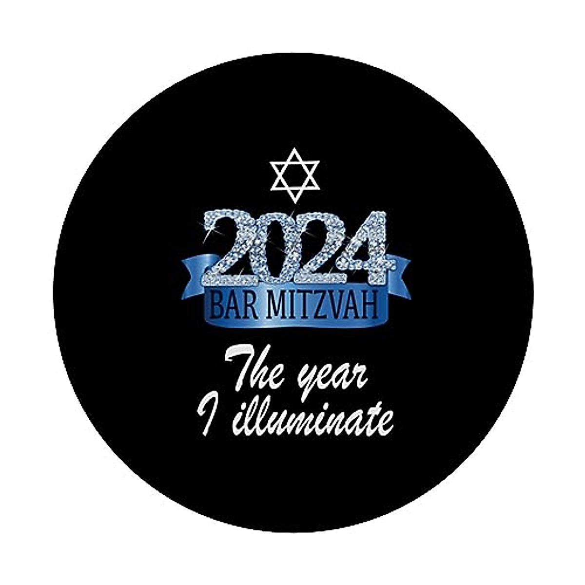 2024 Bar Mitzvah Quote Festive Black Blue Decor PopSockets Standard PopGrip