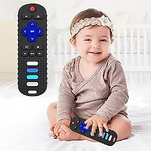 2-Pack Baby Remote Control Teether Toy for Babies 6-36 Months, Silicone Baby Teething Toys, Boys Girls Baby Teething Toys (Black + Gray)