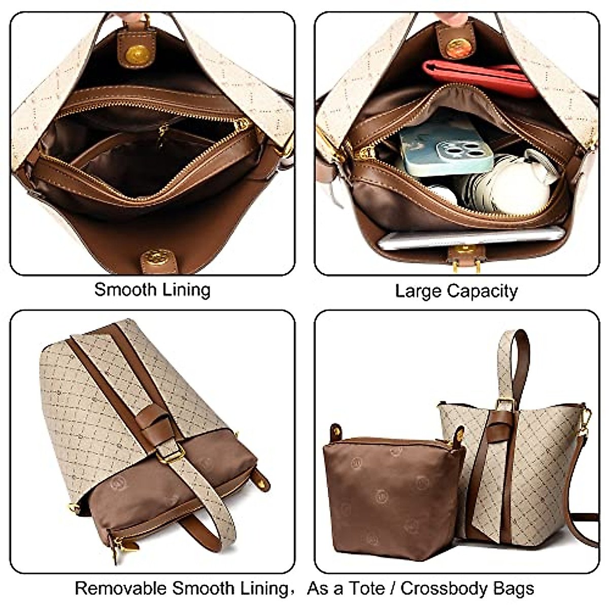 Bucket Bags for Women Soft PU Leather Shoulder Bags Tote Purses and Handbags Fashion Crossbody Bag (Beige)