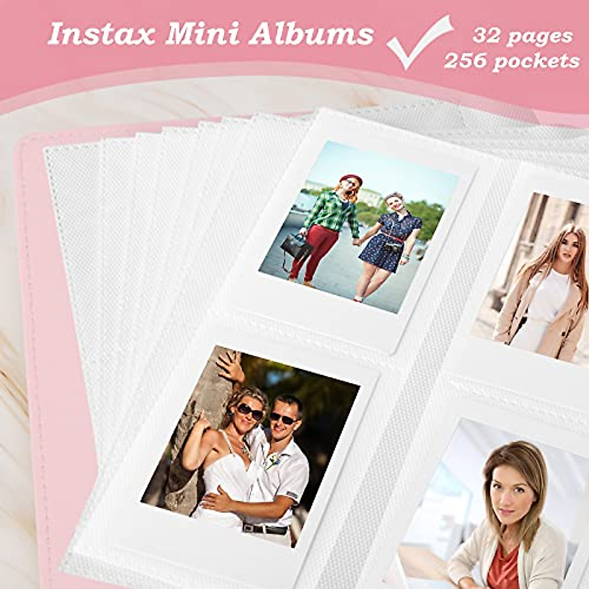 256 Pockets Photo Album for Fujifilm Instax Mini LiPlay 12 11 9 8 40 Evo 7S Instant Camera/Mini Link Printer, Polaroid Snap Touch PIC-300 Z2300 Mint Zip Instant Camera Printer(Baby Pink)
