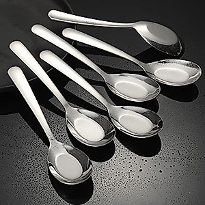 Soup Spoons Stainless Steel Soup Spoons Set of 6 Long Handle Dinner Spoons Silver Asian soup spoon for Ramen Thai Miso (SP01)