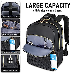 Skaypibs Backpack for Women, School Backpack, Water Resistant Back pack with USB Charging Port, Business Anti Theft Durable Computer School Bookbag, Gifts for Women, Fits 15.6-Inch Laptop, Black