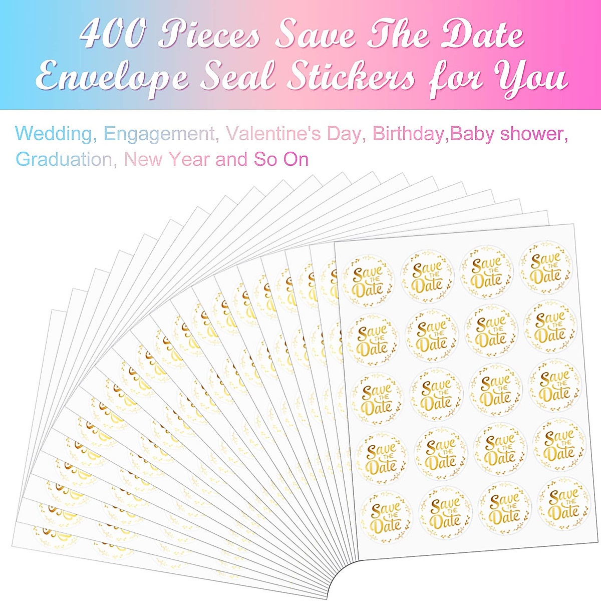 400 Pieces Save The Date Envelope Seal Sticker Party Invitation Label Sticker Gold Foil Transparent Stickers Round Self Adhesive Labels for Wedding Birthday Valentines Baby Shower, 1 Inch