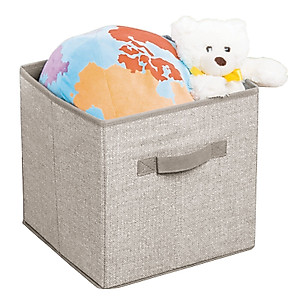 mDesign Small Fabric Collapsible Organizer Cube Bin Box with Front Handle for Cube Furniture Units, Closet or Bedroom Storage, Holds Clothing, Linens, Accessories - Lido Collection - 2 Pack - Linen