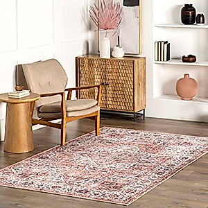 nuLOOM AMA Persian Stain-Resistant Machine Washable Area Rug, 5' x 8', Rust