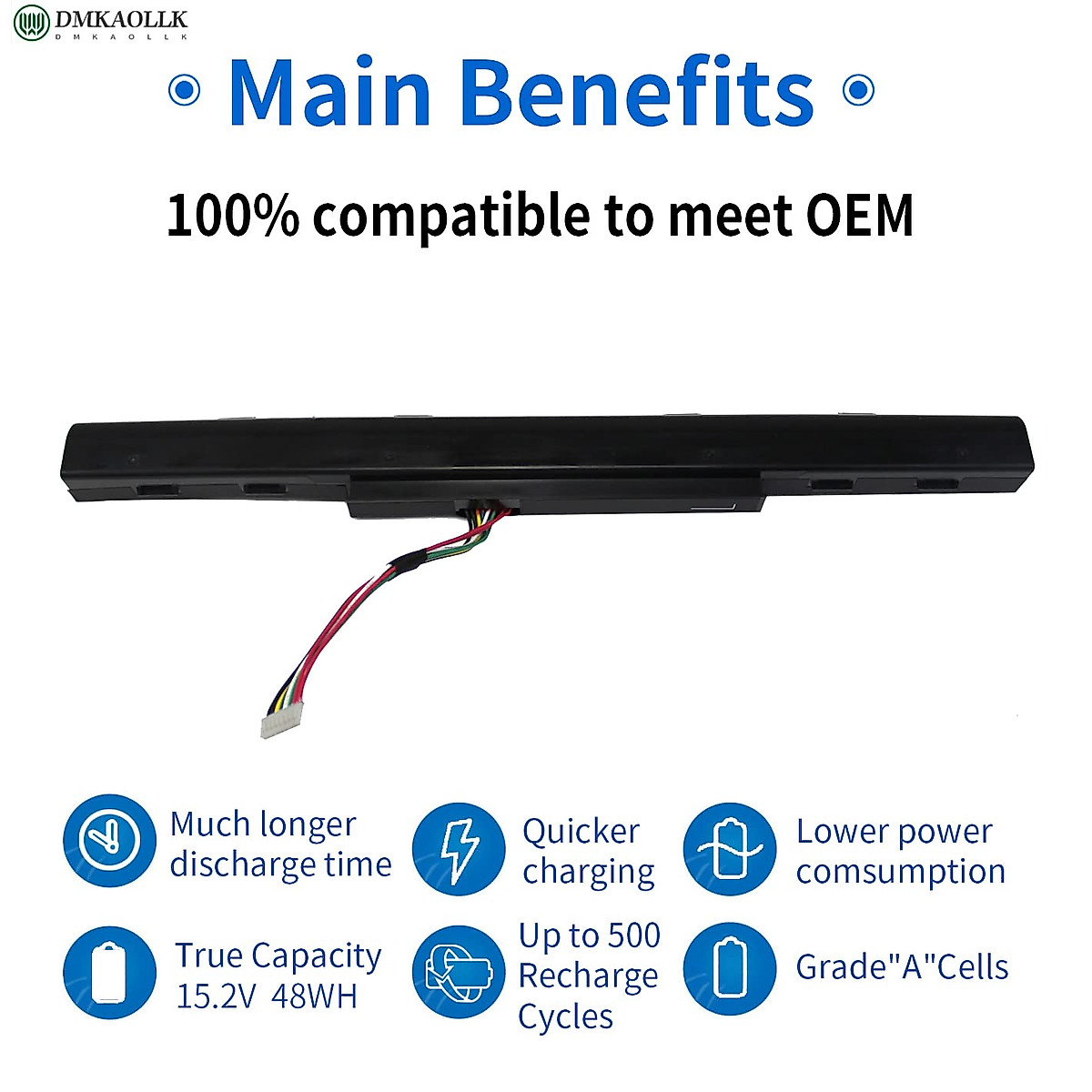 AS16A5K Battery for for Acer Aspire E15 E5-575 E5-575G E5-576 E5-576G N16Q2 E5-575-33BM E5-575-52JF E5-575-54E8 E5-575-54EB E5-575G-53VG E5-575G-57D4 E5-575G-76YK E5-576G-5762 AS16A8K 4INR19/66-1