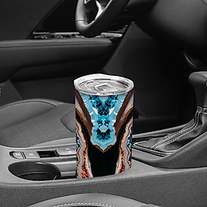 Elanze Designs Burnt Umber & Arctic Blue Crystal Gemstone Geode Wrap-Around Design 20 Ounce Stainless Steel On-The-Go Coffee Travel Insulated Skinny Tumbler Mug Cup with Slide Top Lid