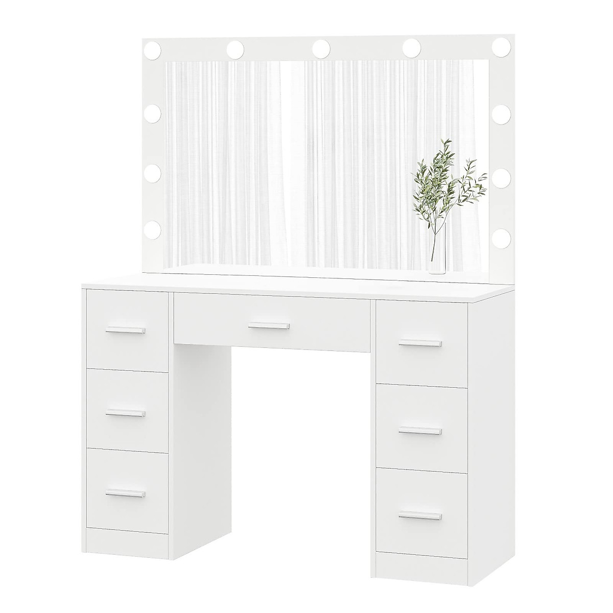 Irontar Vanity Table, Makeup Table with Lighted Mirror, 3 Color Lighting Modes, Brightness Adjustable, Dressing Table with Drawers, Vanity Desk for Women, White WDT004W