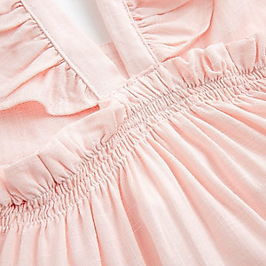 Curipeer Baby Girl Cotton Linen Dress with Smocking Casual Infant Dress Sleeveless Pink 3 Years