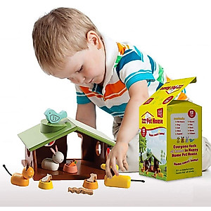 Top Right Toys Wooden Family Pets Dollhouse Set Dog Cat Bunny Pet Set with Animal Pet Doll House - 12 Pieces