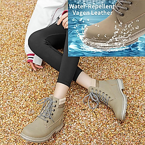 Cross Hill Women Hiking Work Boots - Waterproof Cute Ankle Combat Booties Lace Up Low Heel Lightweight Comfortable Black Khaki Camel Beige