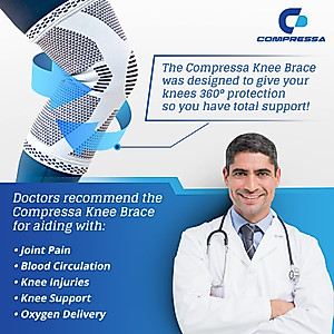 Compressa Knee Compression Sleeve For Women & Men, Braces for Pain - Premium Non-Slip Support Joint Pain, Muscle Recovery, Arthritis Relief, Injury Recovery and More Sleeves Weightlifting, Volleyball,