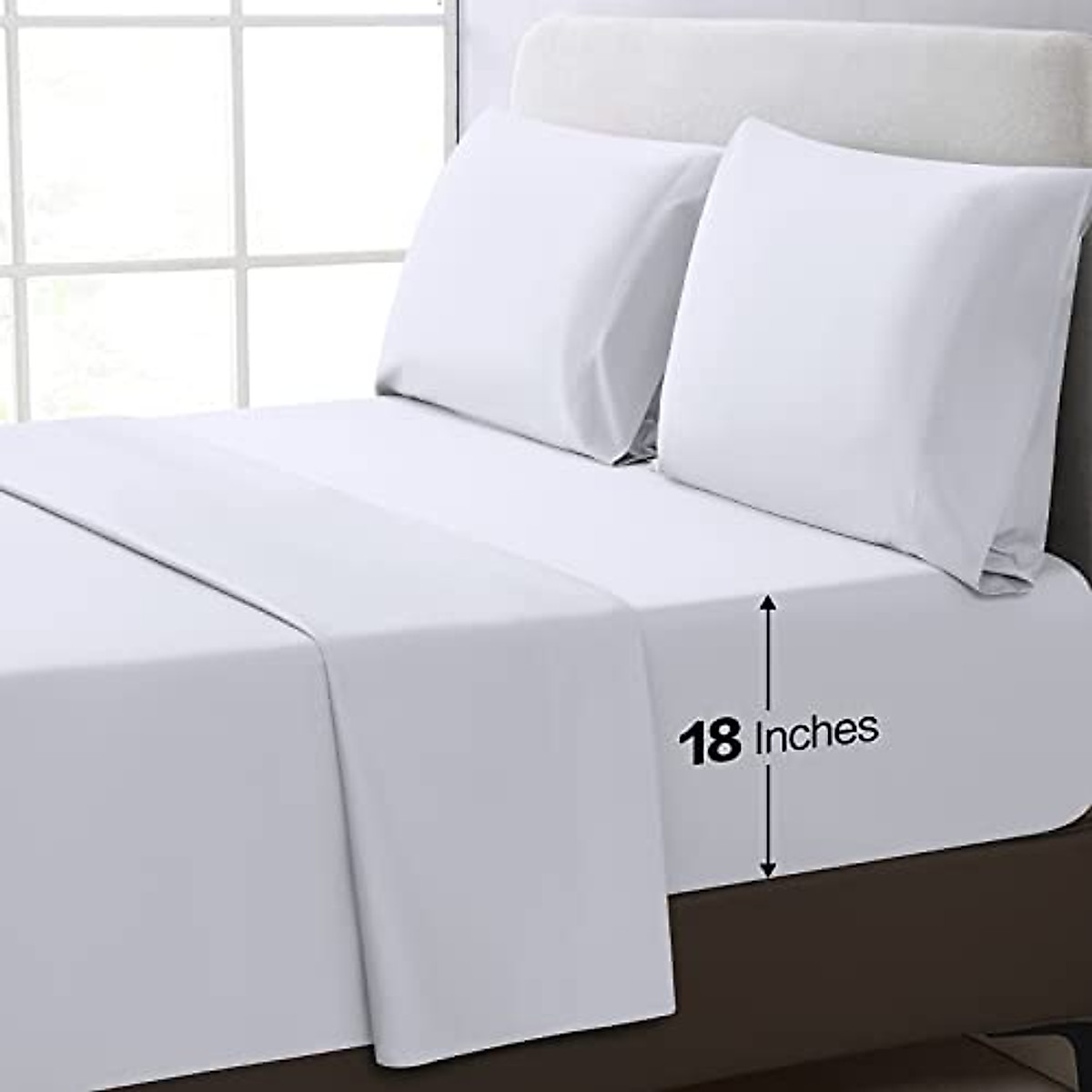 EASELAND Queen Cotton Sheet Set, 400TC, Deep Pocket, 4 Piece, White