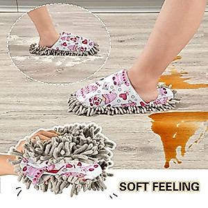 Kigai Microfiber Cleaning Slippers Cute Valentine Gnomes Washable Mop Shoes Slipper for Men/Women House Floor Dust Cleaner, Size M