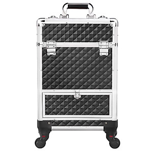 Topeakmart Professional Large Makeup Case, Professional Rolling Cosmetic Organizer Trolley, Portable Travel Makeup Train Case, With Drawer, Locks and Wheels - Black