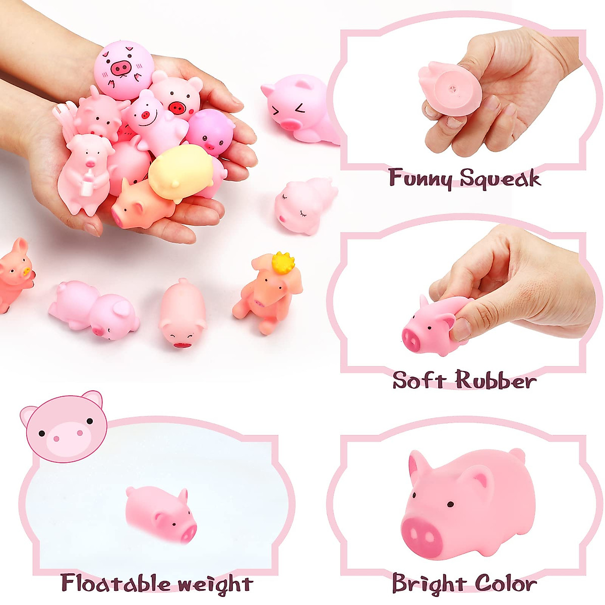 18 Pcs Rubber Pig Bath Toys Cute Rubber Piggy Bath Toy Tiny Pig Bathtub Toys Mini Pink Pigs Preschool Bath Toys Float Squeak Toys Birthday Gift for Shower Pool Beach Party Decorations