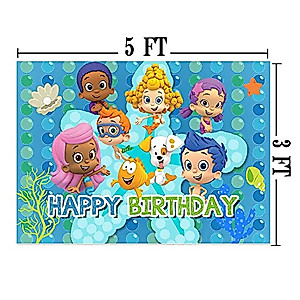 TAUERGULE 5x3ft Cartoon Bubble Guppies Theme Photography Backdrop Ocean Bubble Children Princess Happy Birthday Party Decoration Photo Background Studio Banner