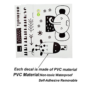 Maydahui Safari Jungle Animal Wall Decals Scandinavian Style Woodland Black White Animal Wall Sticker(55x30 Inch) Peel Stick Removable Art Decal Decor for Baby Kids Bedroom Nursery Changing Table