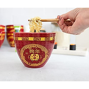 Boom Trendz Year Of The Dog Chinese Zodiac Ceramic Dinnerware Set Includes 16 Ounce Ramen Noodle Bowl and Red One Size