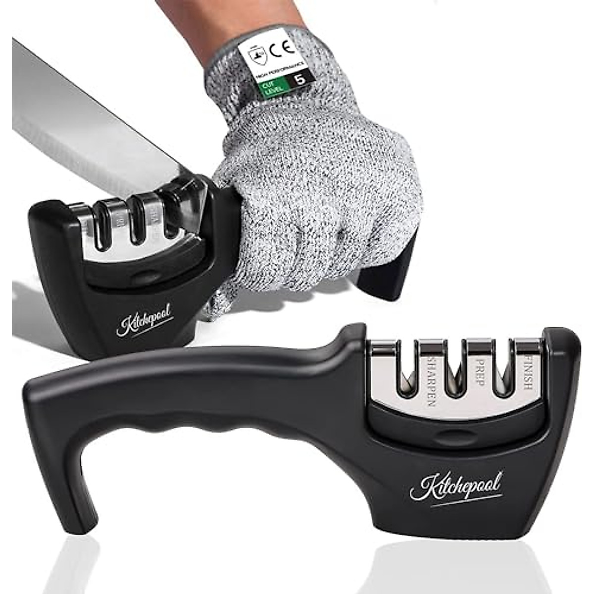 4-in-1 Knife Sharpener Kit 2pack with Cut-Resistant Glove, 3-Stage Quality Kitchen Knife Accessories to Repair