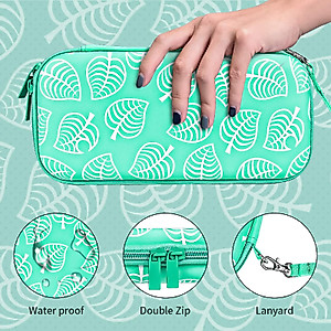 DLseego Carrying Case for Switch lite,New Leaf Crossing Design Portable Travel Carrying Case 3 in 1 Accessories Kit with 2 Pcs Screen Protectors and 2 PcsThumb Grips Caps