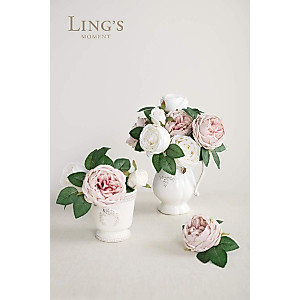 Ling's Moment Artificial Flowers Silk Austin Roses Silk Flowers Artificial Roses w/Stem for Wedding Bouquets Centerpieces Party Home Decoration