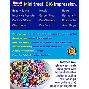 Tootsie Roll Charms Mini Pops, 18 Flavors,5 pounds, 400 Count Individually Wrapped, Peanut-Free Lollipops