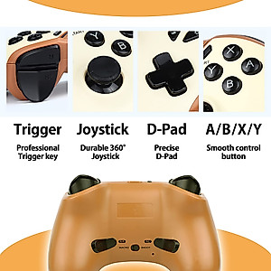 Brook Vivid Wireless Switch Controller with Thumb Grips Set, 6-Axis Gyro Bluetooth Controller For NS Switch/Lite/OLED and PC, Bluetooth Gaming Controller, For Animal Crossing (Sunshine)