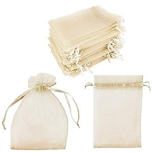 100 Pack 4x6 Inch Mini Sheer Drawstring Organza Transparent Bags Jewelry Sack Pouches for Wedding, Party Decorations, Arts & Crafts Gifts (Ivory)