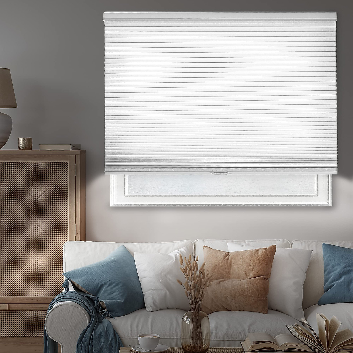 Chicology Cordless Cellular Shades, Blackout Window Blind, Evening Mist (Blackout) - 30"W X 64"H (CCSEM3064)