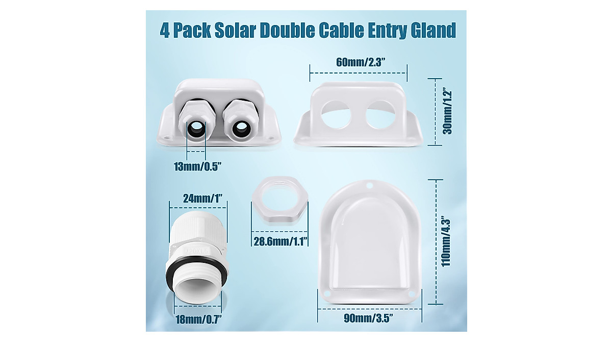 4 Solar Double Cable Entry Glands for RV and Boats