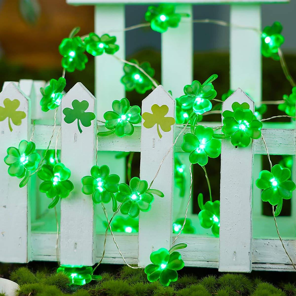 BOHON Decorative Lights Shamrocks LED String Lights Battery Operated with Remote 10 ft 40 LEDs Lucky Clover Handmade String Lights for Bedroom Party Feast of St. Patrick's Day Green Decoration